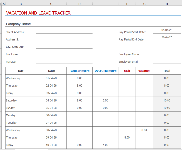 Vacation and Leave Tracker Template for Excel | Download