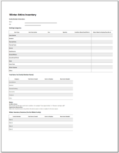 Winter Attire Inventory Template for Excel | Download Free